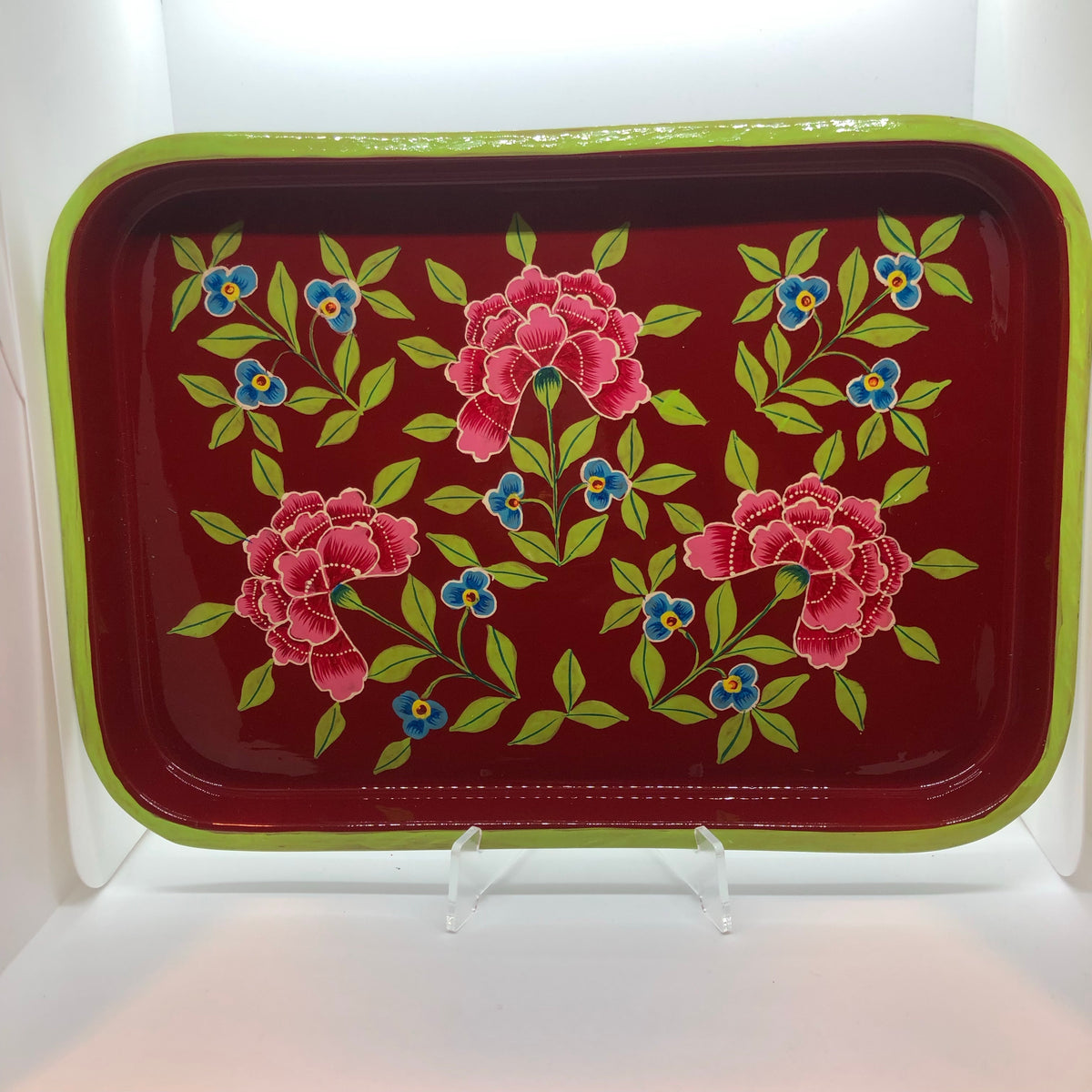 Handmålad metall bricka rektangulära – Beauty of India Sverige